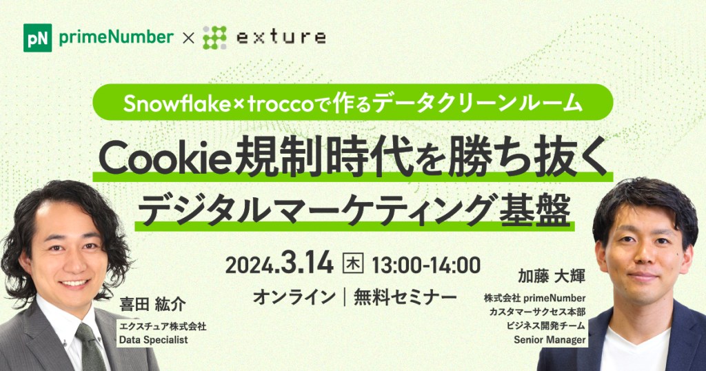 「Cookie規制の時代を勝ち抜くためのデジタルマーケティング基盤とは ～Snowflake×troccoで作るデータクリーンルーム～」セミナーレポート | TROCCO®(トロッコ)